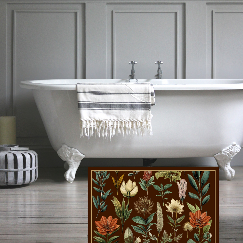 Fall Botanical Area Rug - Dark Chocolate Brown | Soft Nature-Inspired ...